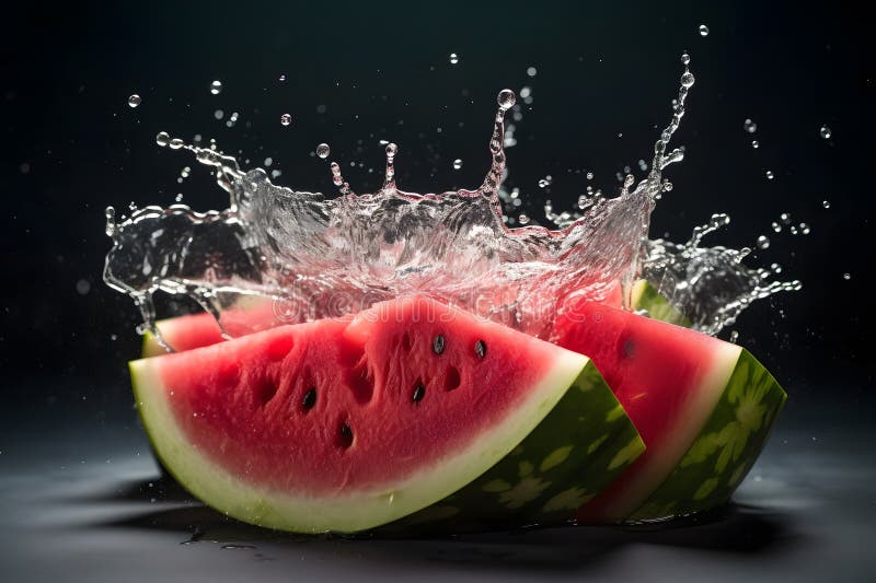 Sliced Watermelon Splashed in Water, Generative AI Stock Illustration ...