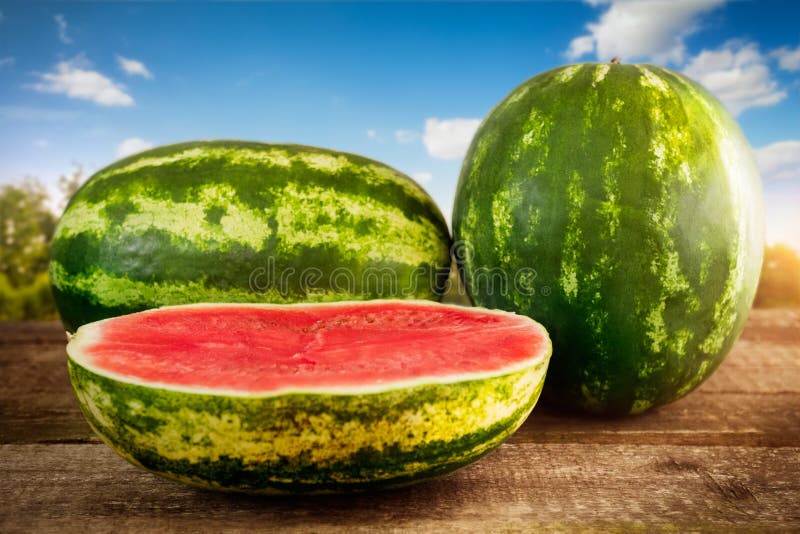 Watermelons on the table stock image. Image of background - 125417825