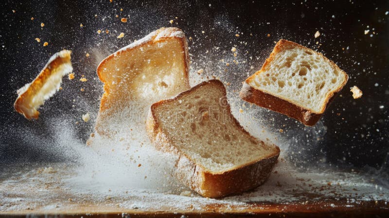 Sliced White Bread Exploding Against Dark Background Stock Illustration ...