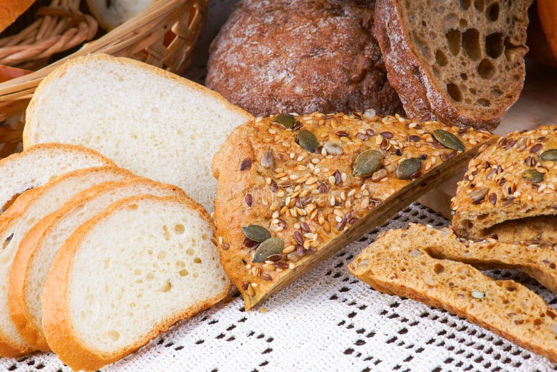 Sliced White and Wholegrain Bread on a Tablecloth Stock Photo - Image ...