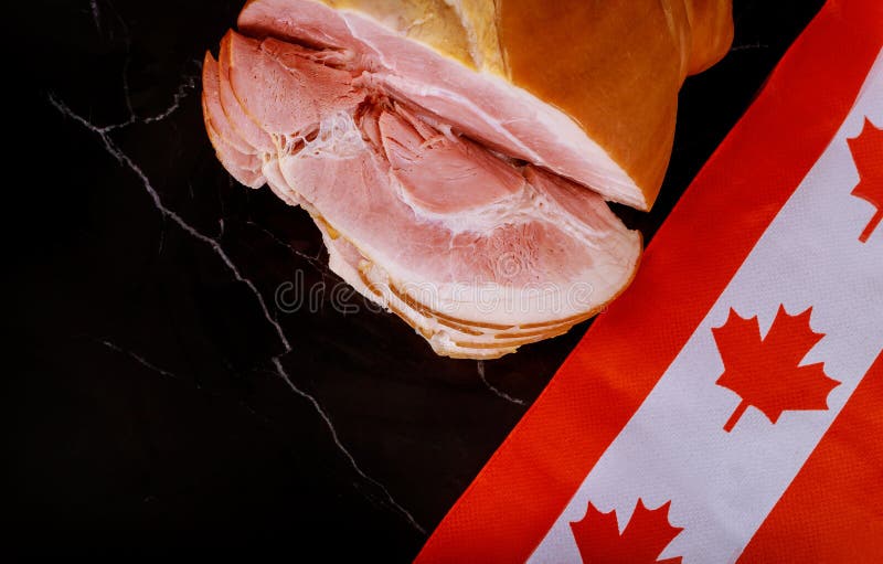 Sliced Ham in Bone with Canadian Flag Stock Image - Image of freshness ...