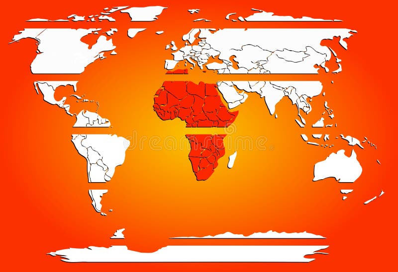 Sliced World Map White Continents with Red Warm Africa Stock ...
