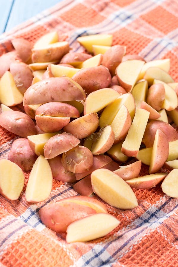 Sliced Young Potatoes Drying On The Kitchen Dishcloth Stock Photo ...