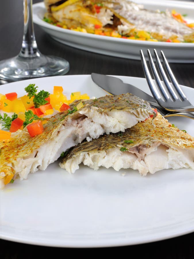 Baked Fish in Tomato Sauce with Vegetables Stock Image - Image of sauce ...