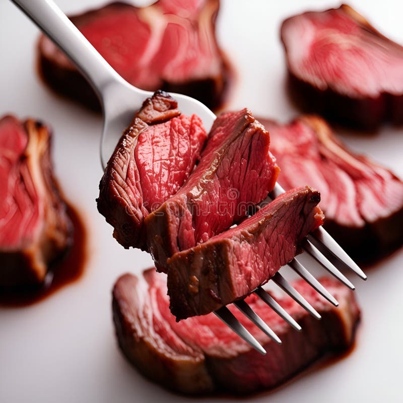 Slices of Beef Steak on Fork Isolated Stock Illustration - Illustration ...