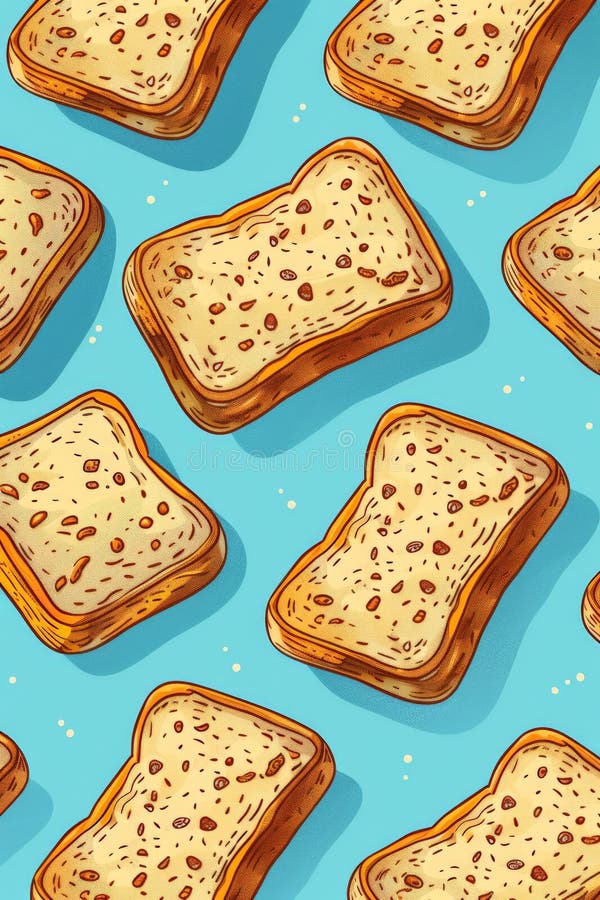 Slices of Bread Arranged on Blue Surface Stock Illustration ...