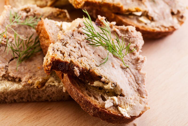 Slices of Bread with Baked Pate Stock Image - Image of snack, baguette ...