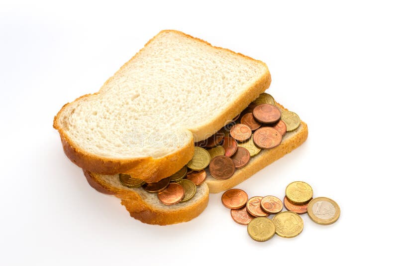 Slices of Bread with Euro Coins Spread Stock Image - Image of hunger ...