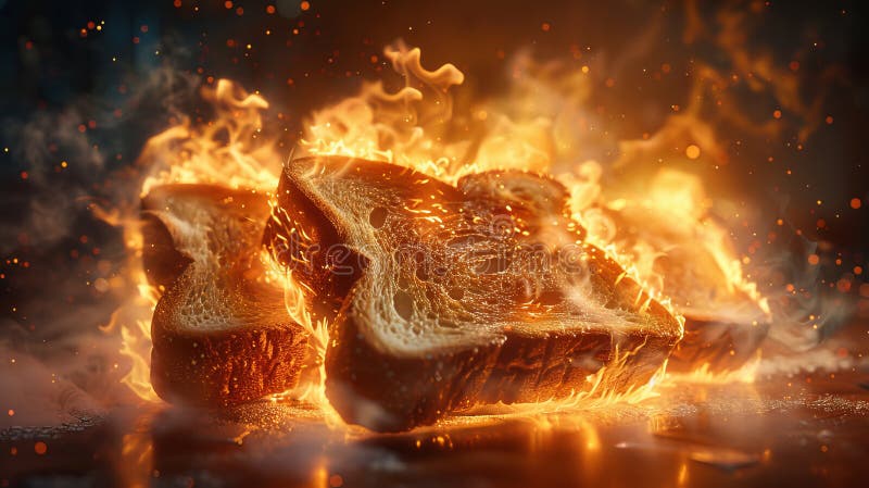 Slices of Bread on Fire with Dramatic Lighting Stock Photo - Image of ...