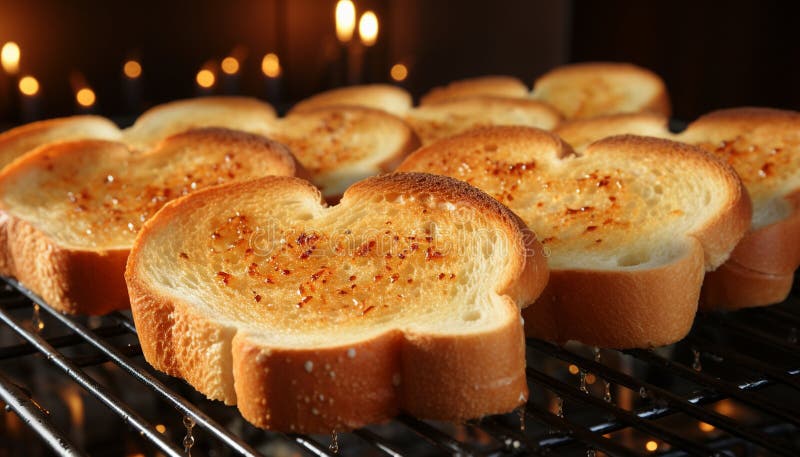Slices of Bread Toasting To Perfection with Glowing Embers Stock ...