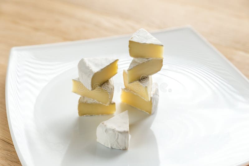 Slices of Camembert on the Plate Stock Photo - Image of macro, portion ...