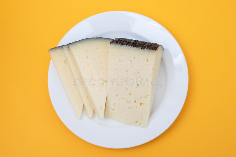 Slices Cheese on White Small Plate Stock Image - Image of meal ...