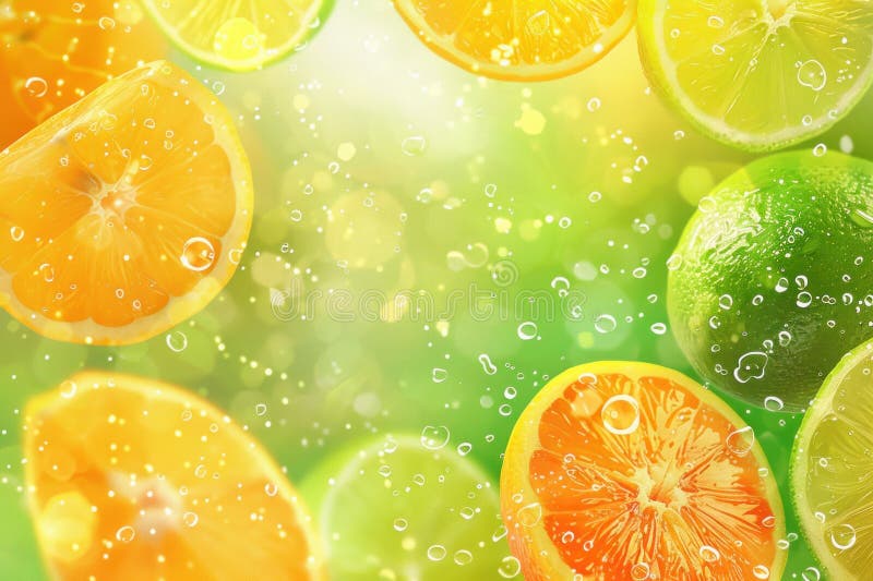 Slices of Citrus Fruit Falling on Green Background Stock Photo - Image ...