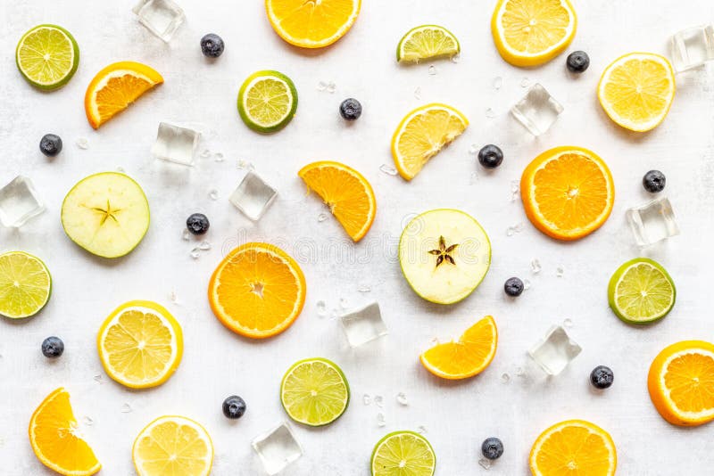 Slices Citrus Fruits Pattern for Making Cocktail or Juice, Top View ...