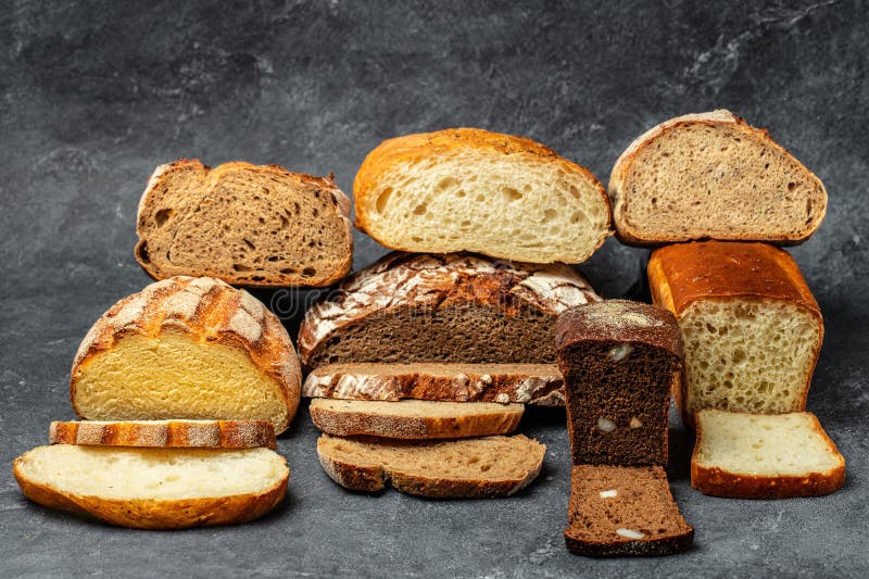 Slices of Craft Bread. Homemade Bakery. Different Kinds of Bread on a ...