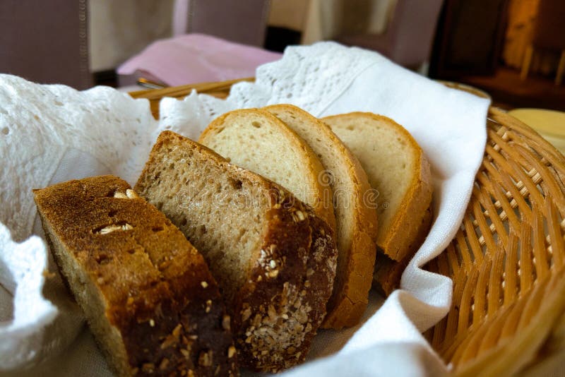 Slices of Dark and Light Bread in a Basket Stock Image - Image of ...