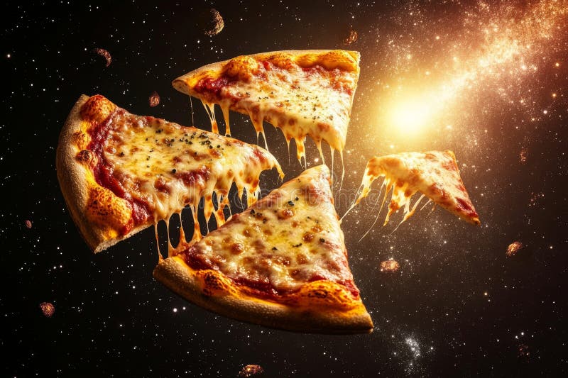 Slices of Delicious Pizza Float in Space, Each Dripping with Melted ...