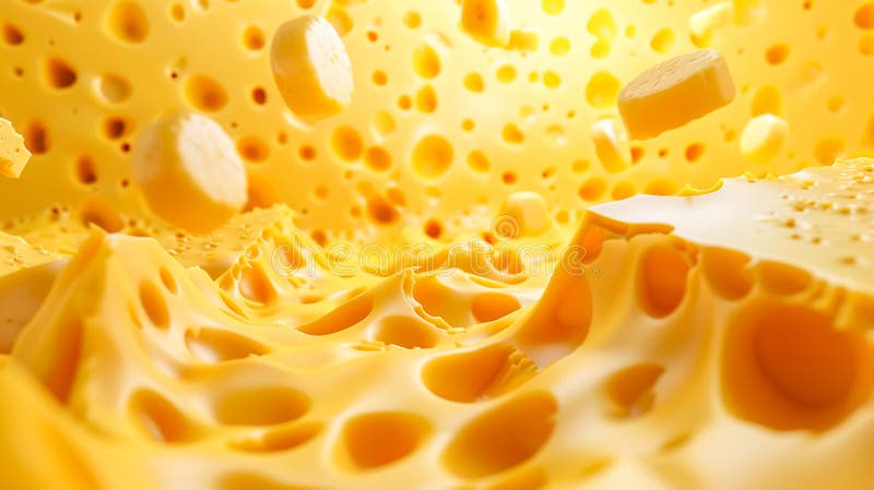 Slices of Emmental Cheese Falling and Creating a Delicious Composition ...