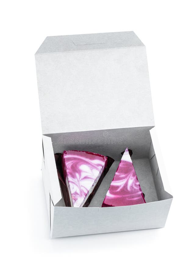 Slices of Fresh Blueberry Cheesecake in Paper Back Isolated on White ...