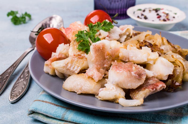 Slices of Fried Fish with Vegetables Stock Photo - Image of lunch ...