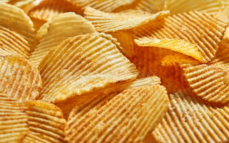 Slices Golden Chips with Stripes Lying Slides Background Texture. Side ...