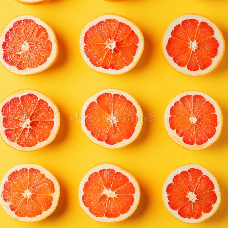 Slices of Grapefruit Pattern on Bright Yellow Background. Top View ...