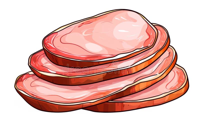 Slices of Ham, Pink and Thin, Placed on a White Background Stock Photo ...