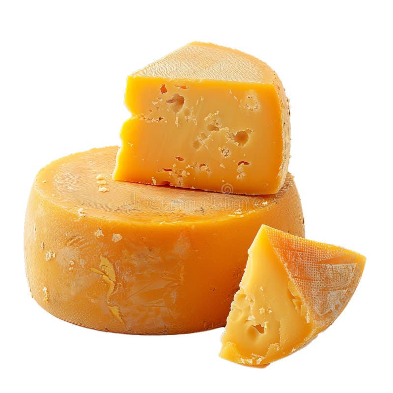 Slices of Hard Cheese with Holes Lying on Top of Each Other on a White ...