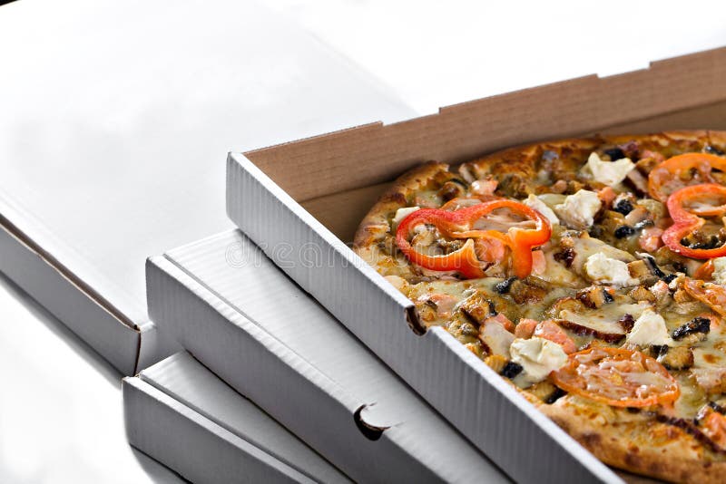 Slices of Homemade Pizza in Box from Above Stock Photo - Image of pizza ...