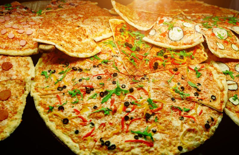 Slices of Italian Pizza on the Counter of a Cafe. Stock Image - Image ...