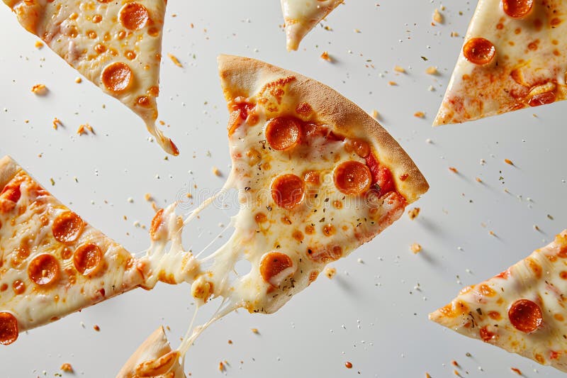 Slices of Italian-style Pizza Floating with Melted Cheese on a White ...