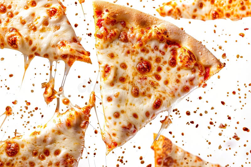 Slices of Italian-style Pizza Floating with Melted Cheese on a White ...