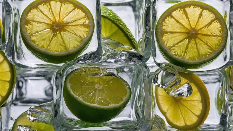 Slices of Lime Encased in Ice Cubes, Creating a Refreshing Visual for ...