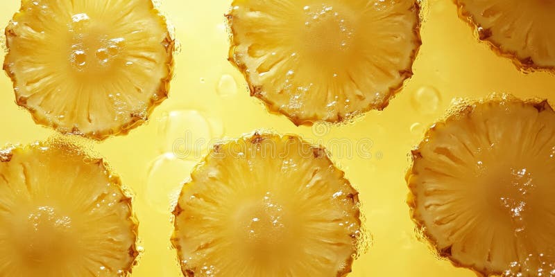 Slices of Pineapple Floating in Golden Bubbly Liquid Stock Illustration ...