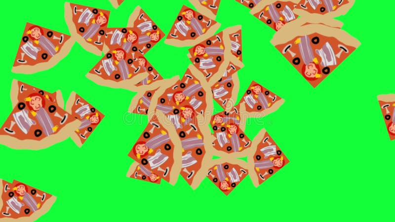 Slices of Pizza Falling Animation Elements on Green Screen Chroma Key ...