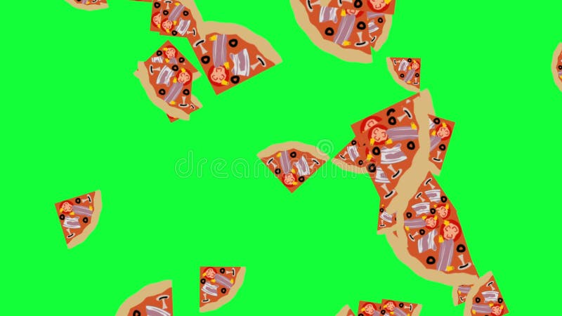 Slices of Pizza Falling Loop Animation Elements on Green Screen Chroma ...