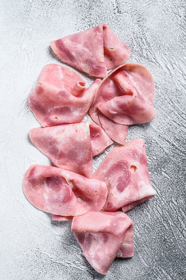 Slices of Pork Ham. Fresh Prosciutto. White Background Stock Image ...