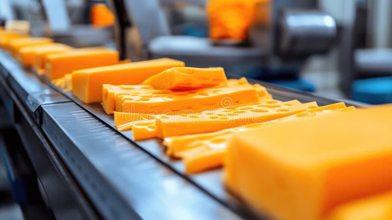 Slices of Processed Cheese on Industrial Conveyor Belt in Factory Stock ...