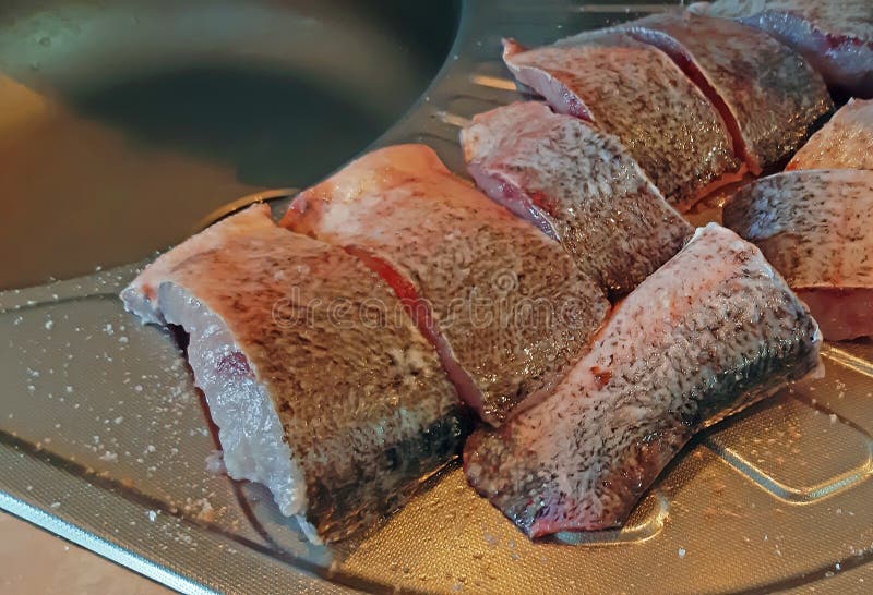 Slices of Raw Fish in the Kitchen - in the Process of Cooking Fish ...