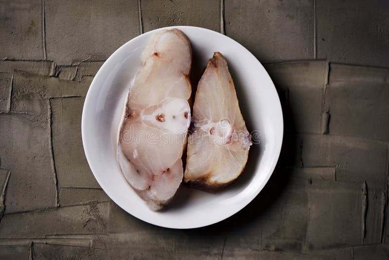 Slices of Raw Monkfish in a Plate Stock Image - Image of counter ...