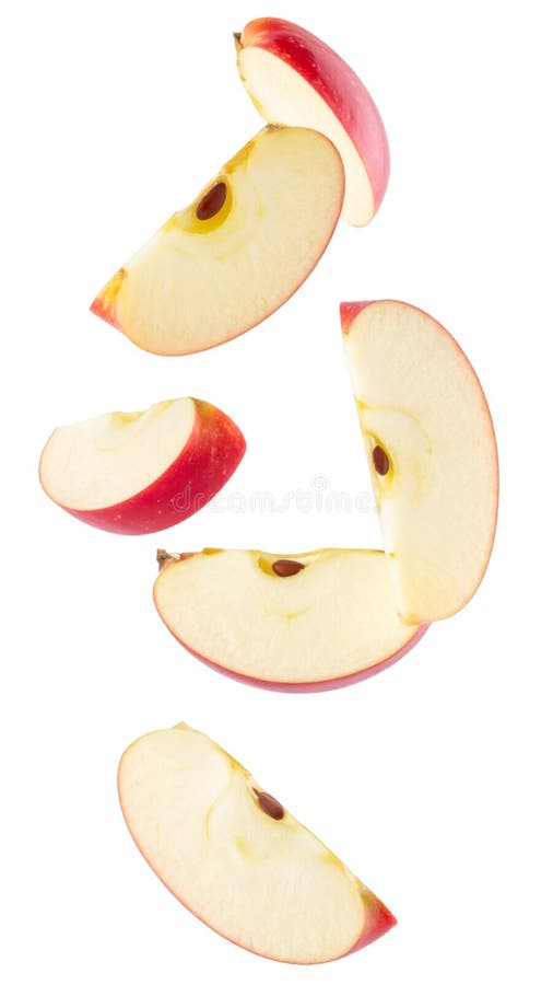 Slices of Red Apple Falling Chaotically on Transparent Background Stock ...