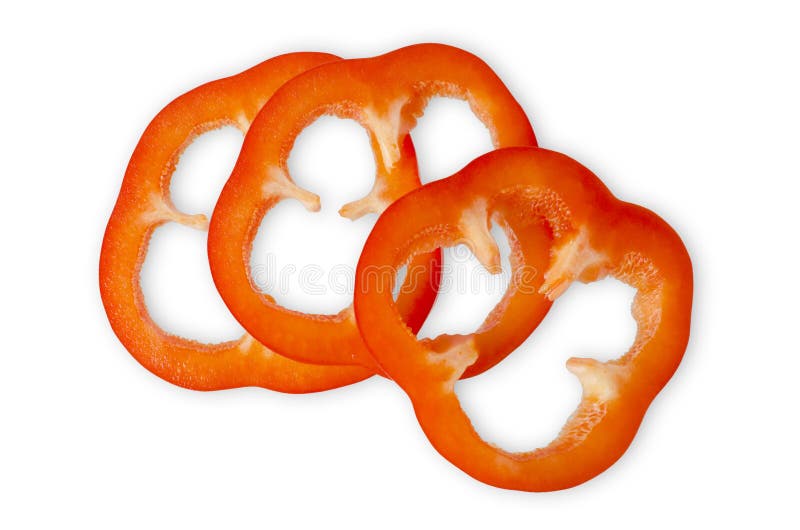 Slices of Red Ripe Bell Pepper. Isolated on White. Stock Image - Image ...