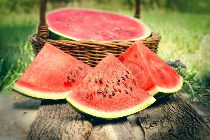 Slices of Refreshing Watermelon on the Table Stock Photo - Image of ...