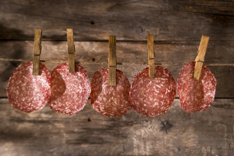 Salami Hanging from the Ceiling Stock Image - Image of italy, series ...
