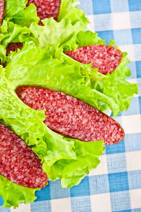 Slices of Salami Wrapped in Lettuce Stock Image - Image of eatable ...