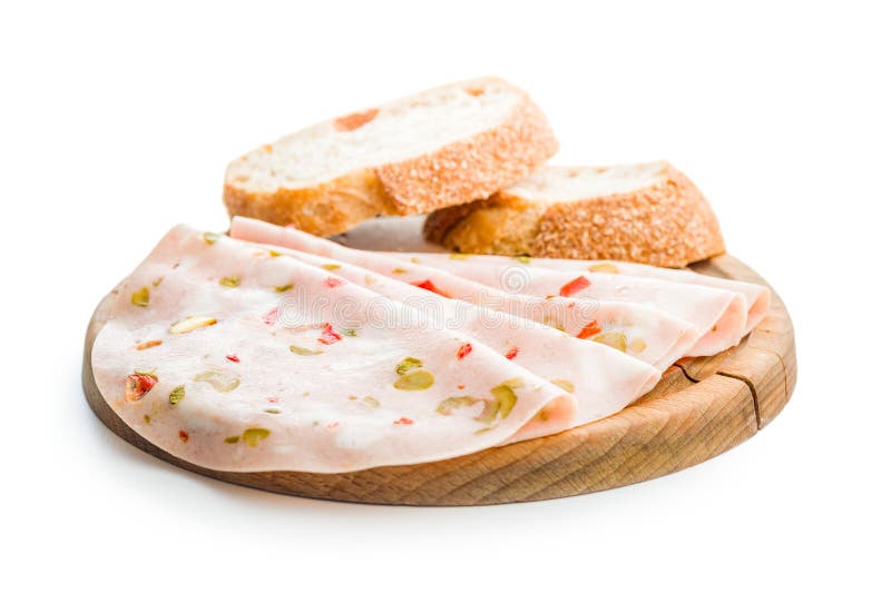 Slices of Sausage Mortadella Isolated on White Background Stock Photo ...