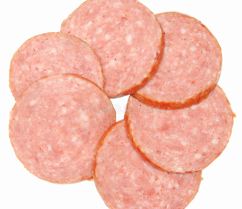 Slices of smoked sausage stock image. Image of meat, cooking - 27142379