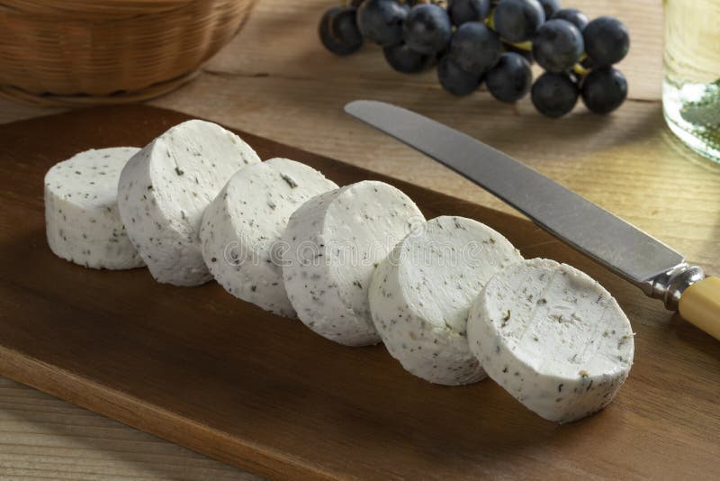 Slices Soft Dutch Goat Cheese with Herbs Close Up Stock Photo - Image ...