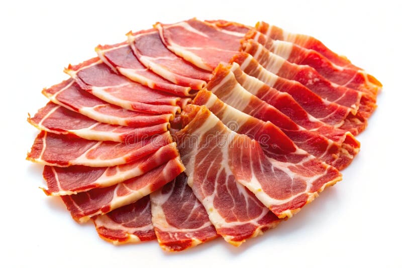 Slices of Spanish Ham Against White Background Stock Illustration ...