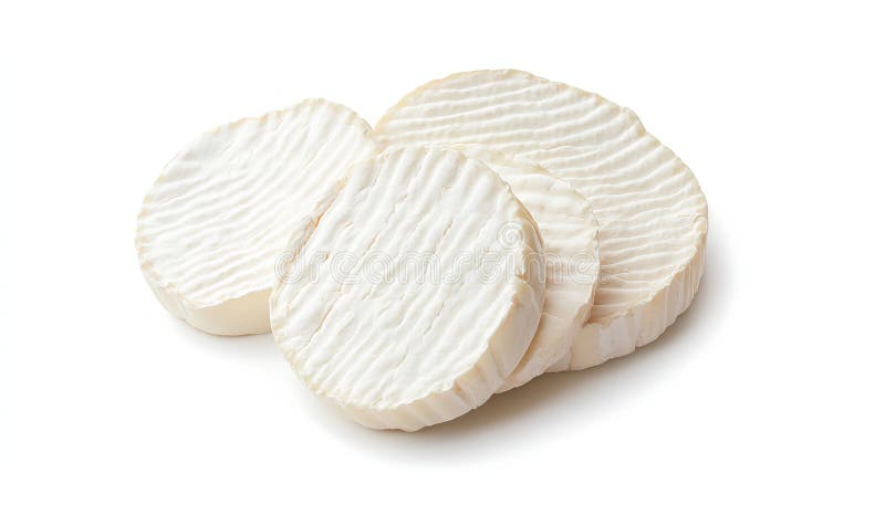 Slices of Tasty Fresh Cheese Isolated on White, Top View Stock Photo ...